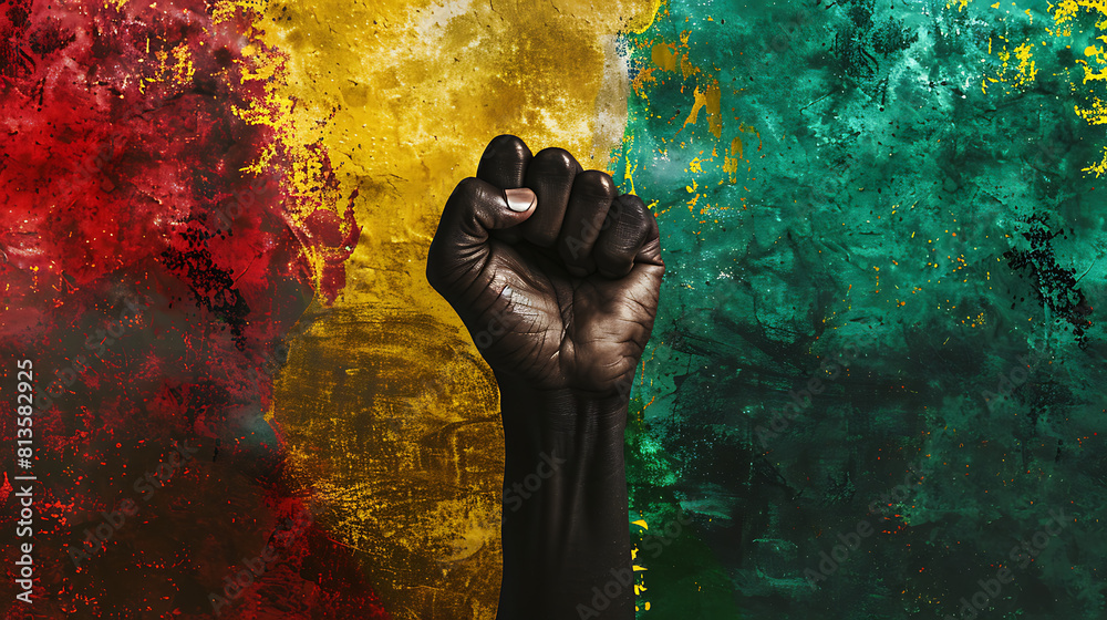 Juneteenth Emancipation Day, Fist raised up with Pan-African flag ...
