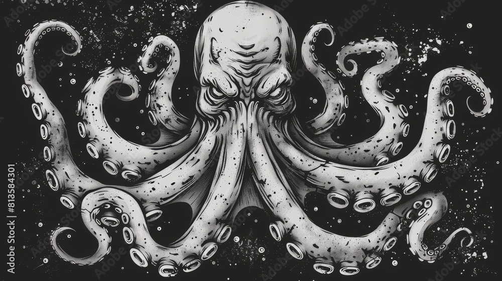 Sketch engraving illustration of the mythical creature Cthulhu with ...