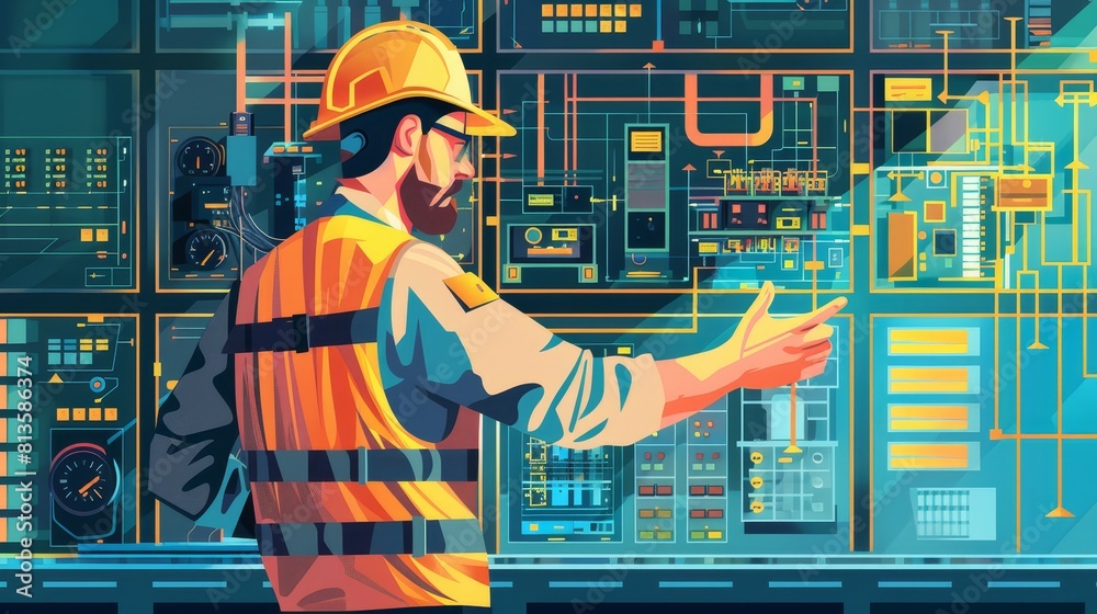 Electrical engineer flat design side view circuit troubleshooting theme ...