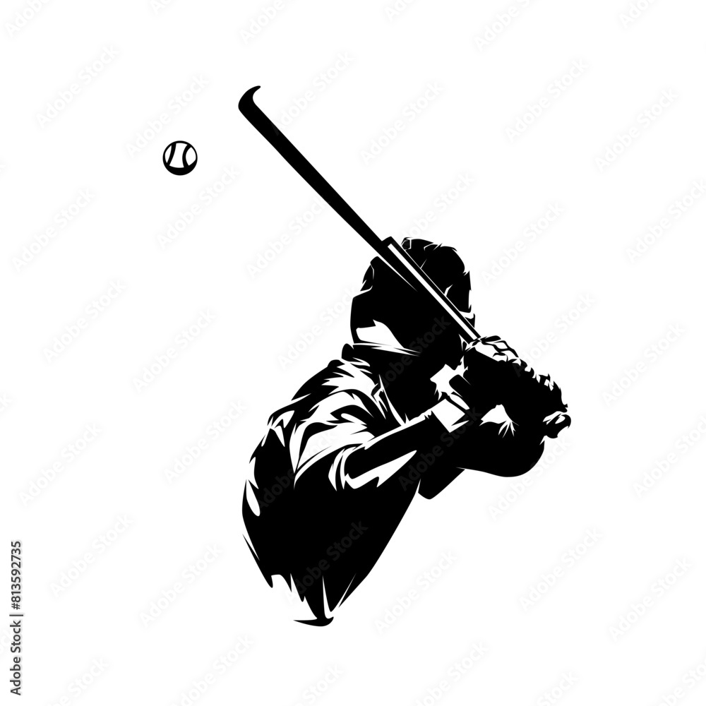 Baseball batter, hitter, isolated vector silhouette, ink drawign ...