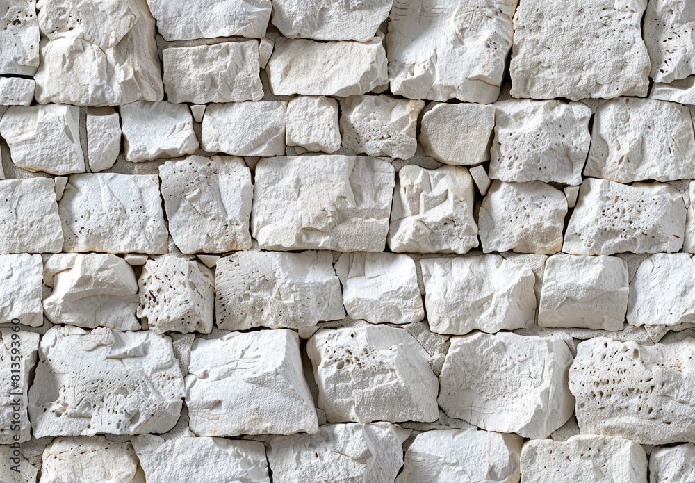 Wall of natural white stone texture in seamless pattern. Detailed view ...