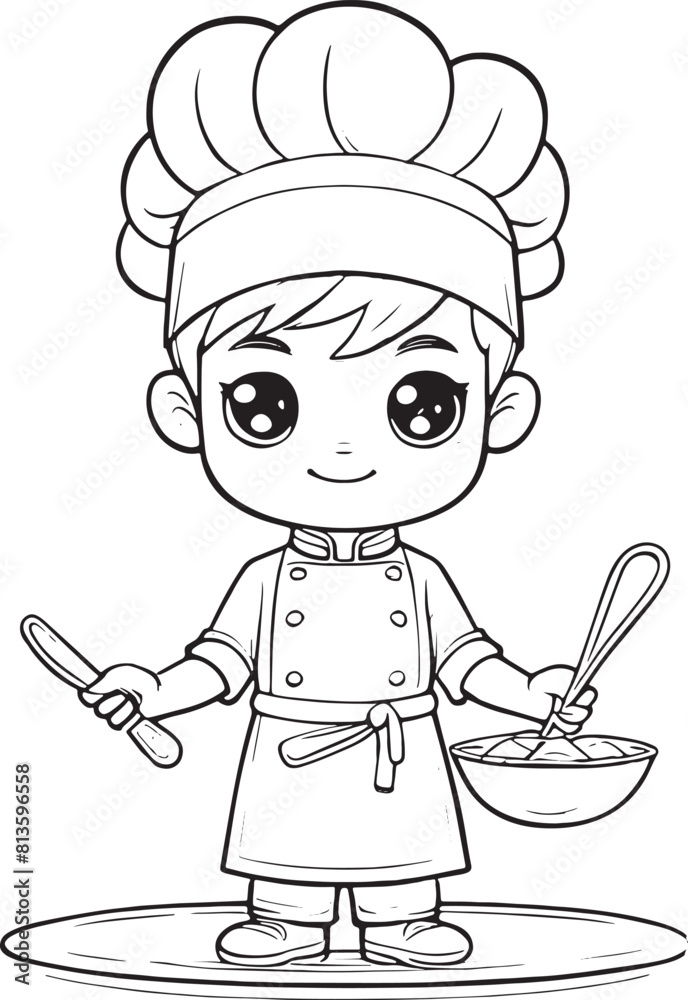 Kawaii chef, cartoon characters, cute lines and colors, coloring pages ...