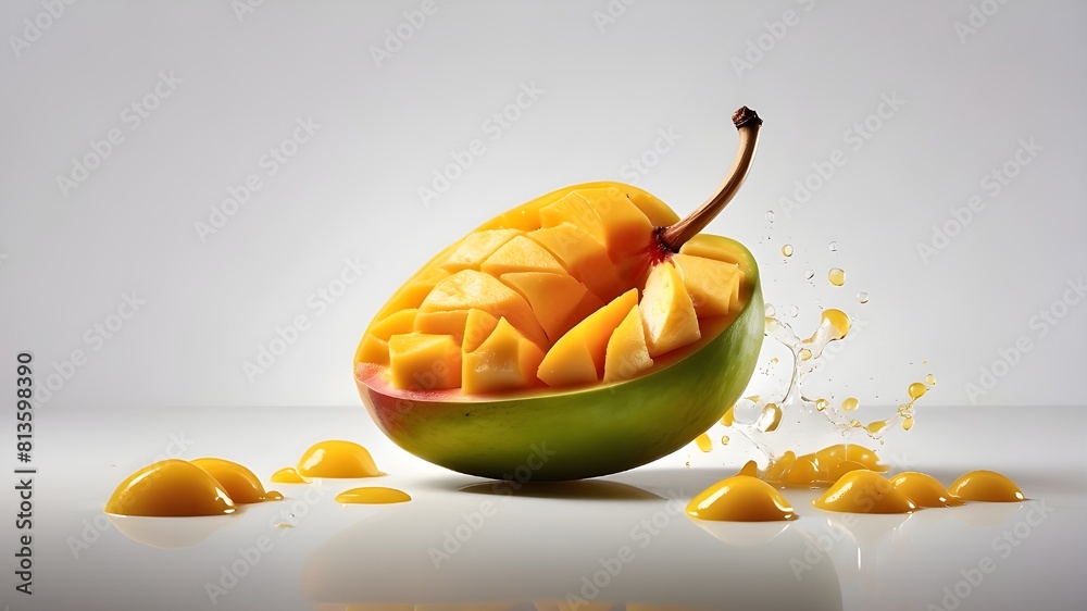 4. "Produce a mouthwatering food photography image of a juicy mango ...