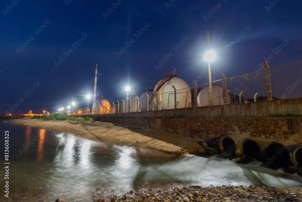 Outflow of wastewater from chemical plant to the sea. Stock Photo ...