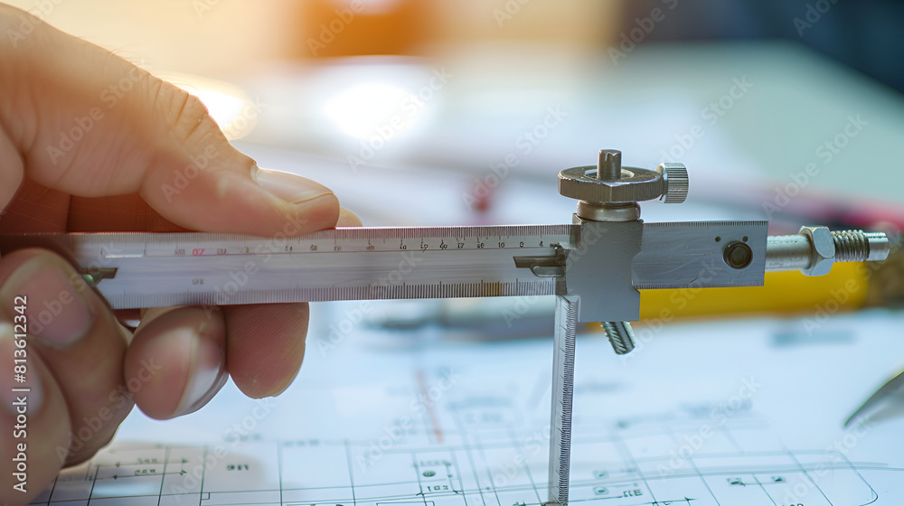 Measurement caliper of the diameter of the pin Camshaft close up Four ...