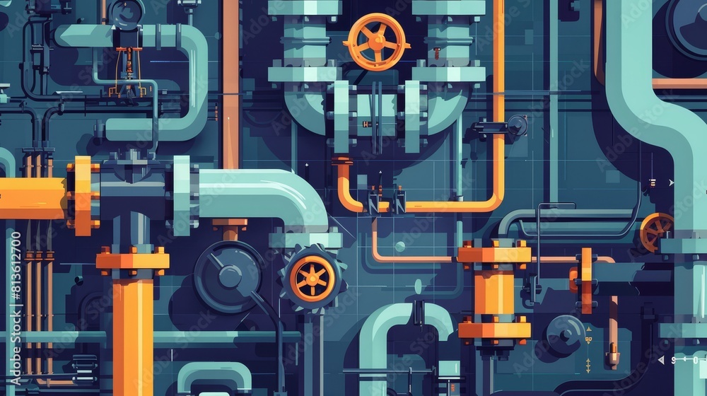 Industrial pipes flat design top view plumbing network theme animation ...