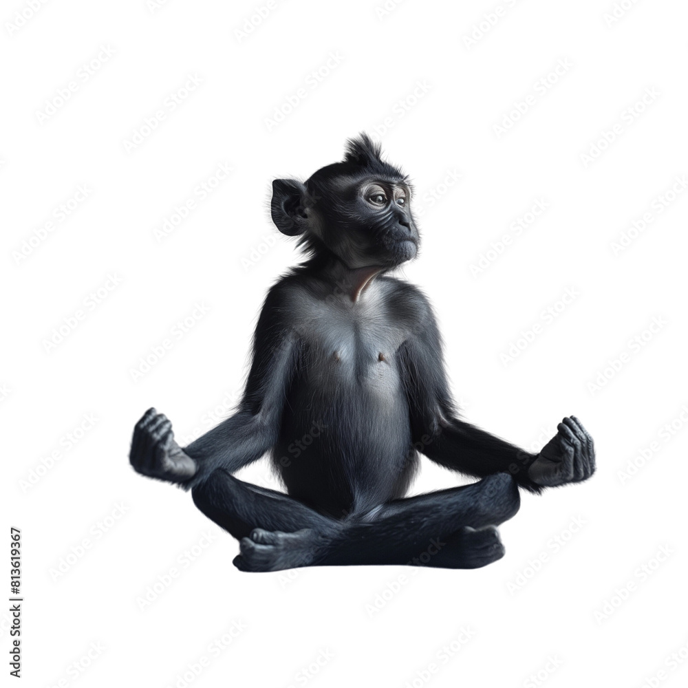 Contemplative black monkey in a yoga pose, capturing a moment of ...