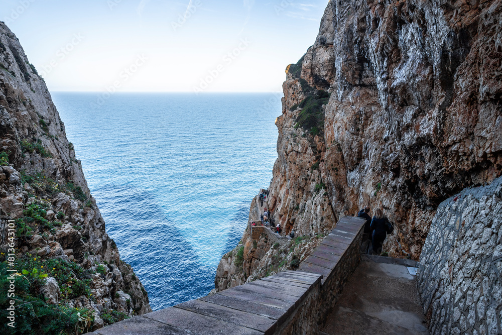 Escala of Cabirol, a long stairs that goes to Neptune Caves in Sardinia ...