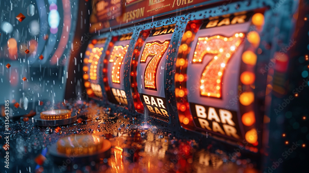Create an animated image of a slot machine reels spinning with winning ...