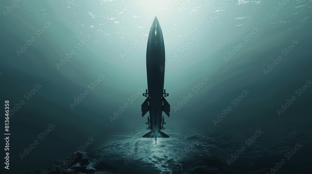 Submarine-launched missile flat design front view underwater arsenal ...