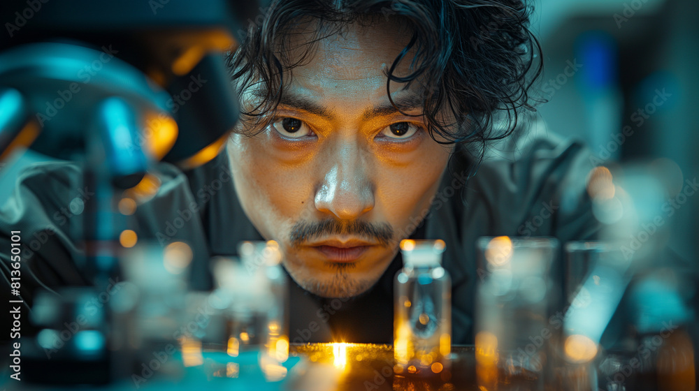 A visually rich composition showcasing a researcher peering into a ...