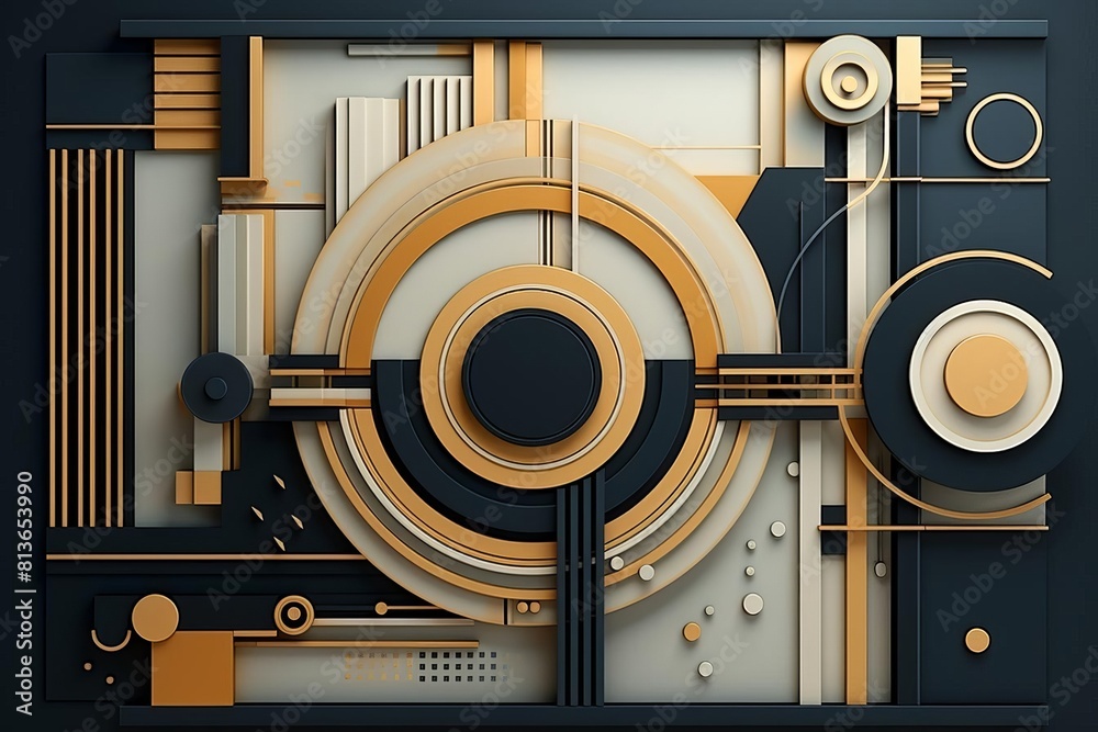 Art deco elements flat design top view Roaring Twenties theme 3D render Splitcomplementary color ...