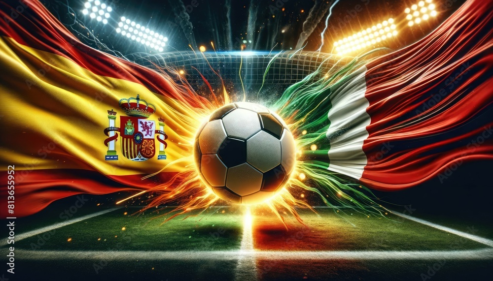 Spain vs Italy football match, country flags and stadium, UEFA Euro ...