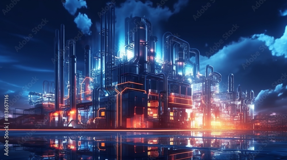 oil and gas tank with oil refinery background at night, Business ...