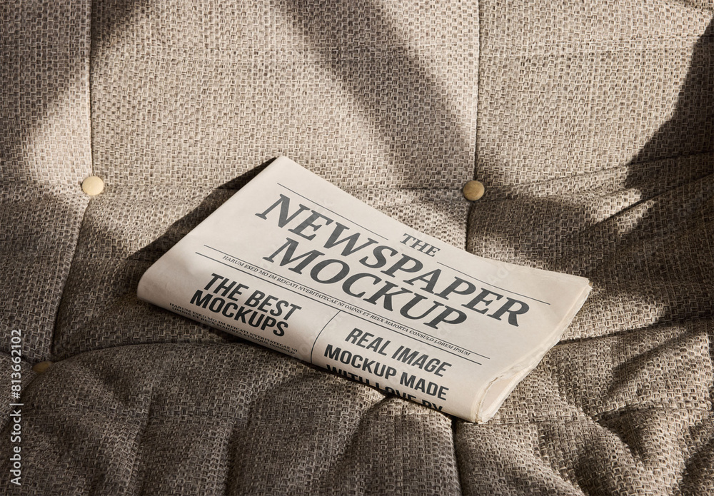Mockup of customizable folded newspaper Stock Template | Adobe Stock
