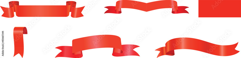 Collection of Different Empty Red Ribbon and Label Design, Blank Red ...