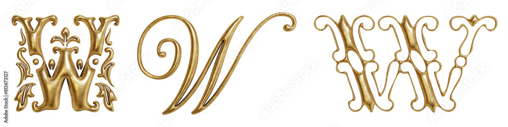Letter W ornate golden decorative drop cap initials isolated on ...