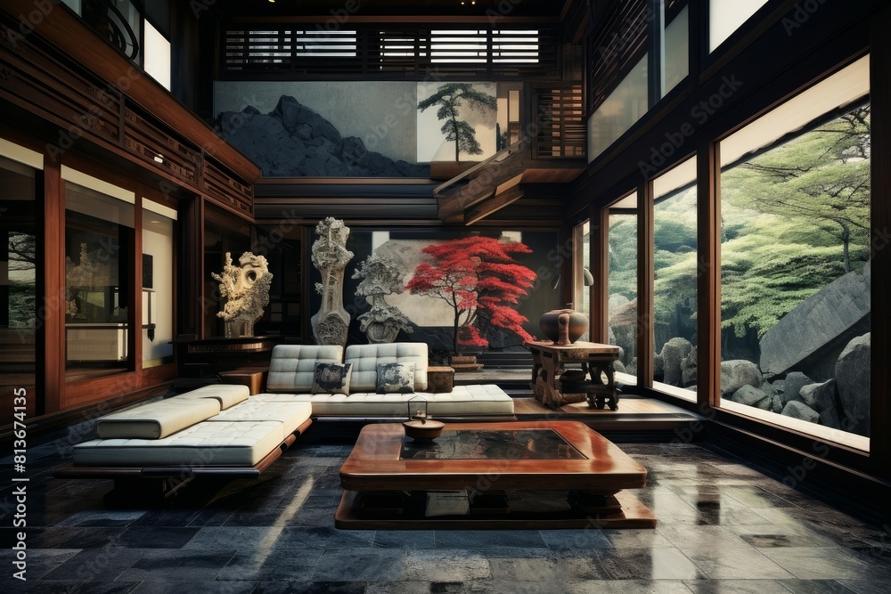 Elegant traditional japanese interior design with tatami floors and ...