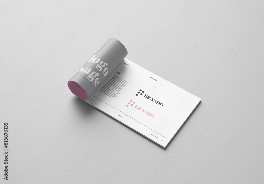 Landscape Rolled Up Magazine Mockup Stock Template | Adobe Stock