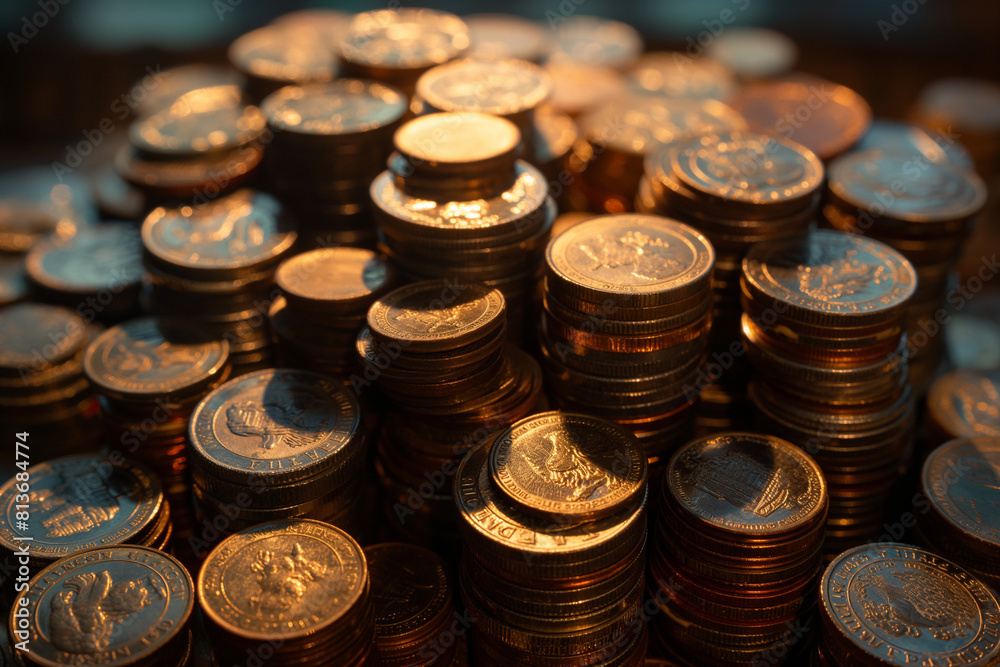 old coins on the table, Behold a towering pile of gleaming coins, a ...