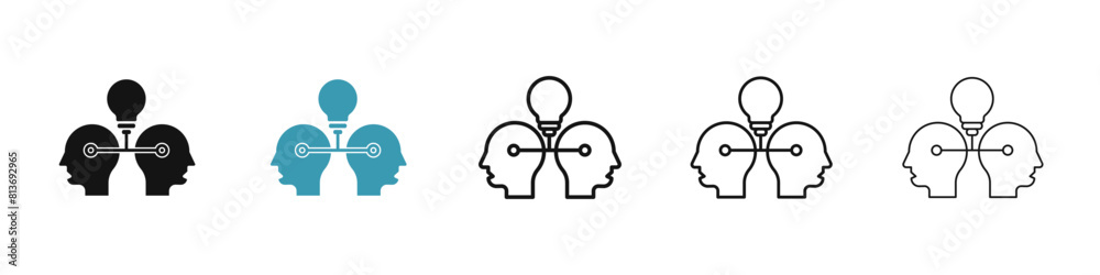 Share thoughts icon set. two person knowledge sharing icon. expert ...