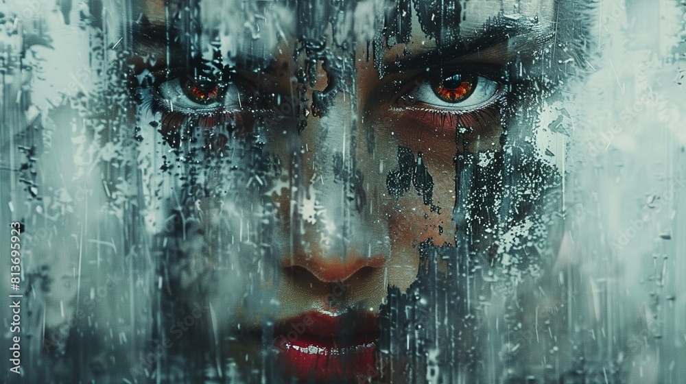 Person with a serious look abstract facial features soft grey ...