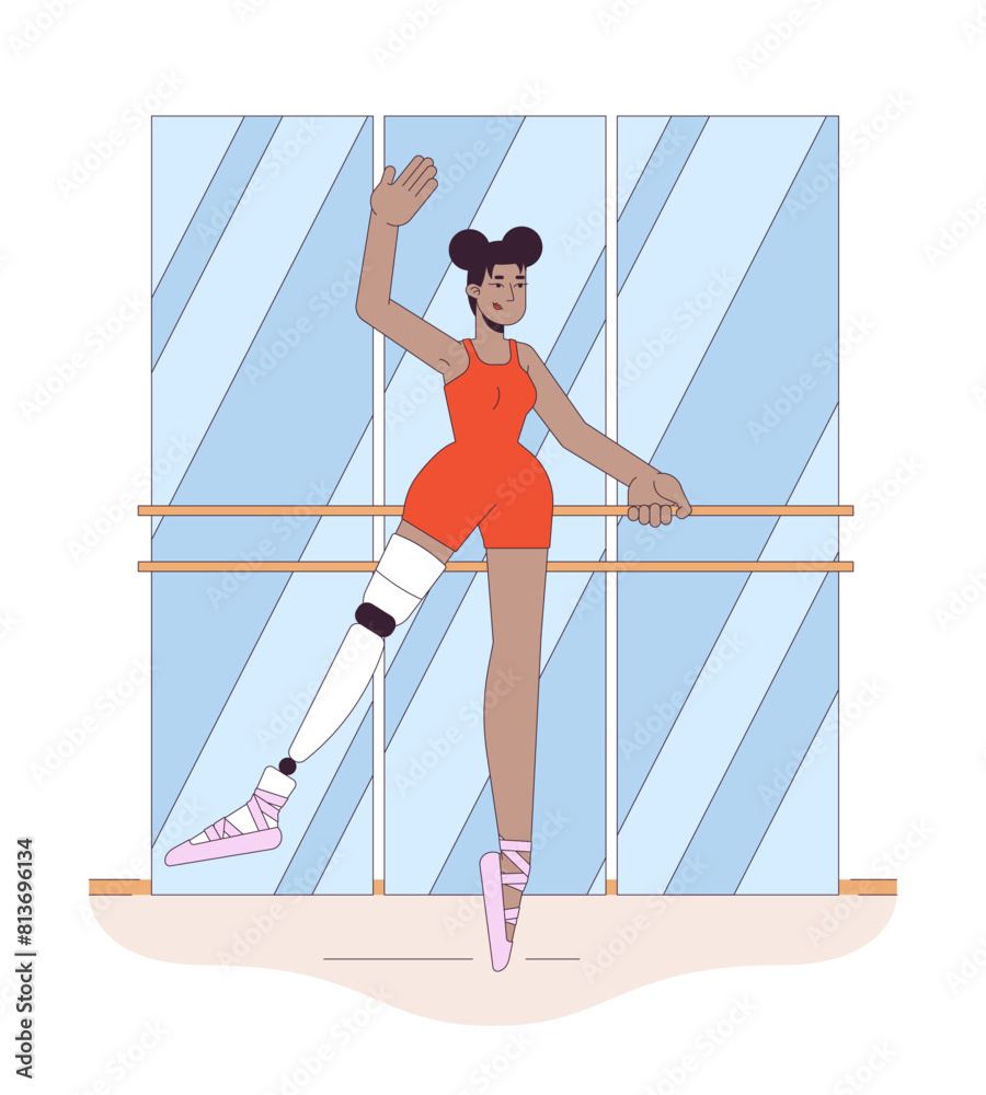 Disabled ballerina line cartoon flat illustration. African american ...