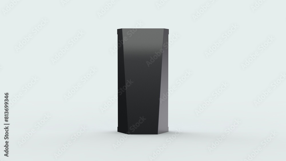 Black exhibition stand with spots and lights empty blank for ...