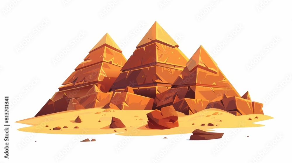 A cartoon illustration of Egyptian pyramids. One of the wonders of the ...
