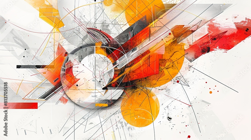 white background with text, abstract drawings, letters and lines ...