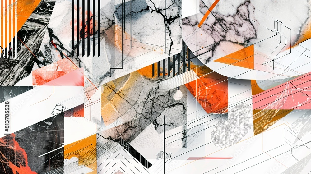 white background with text, abstract drawings, letters and lines ...