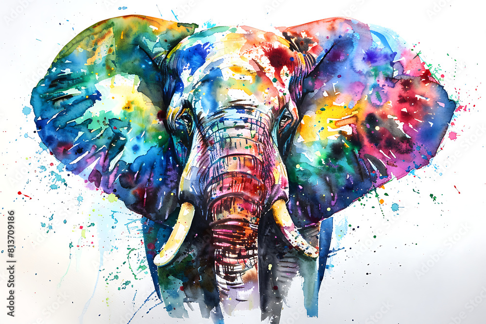 rainbow elephant, watercolor painting style, safari wallpaper, bright ...
