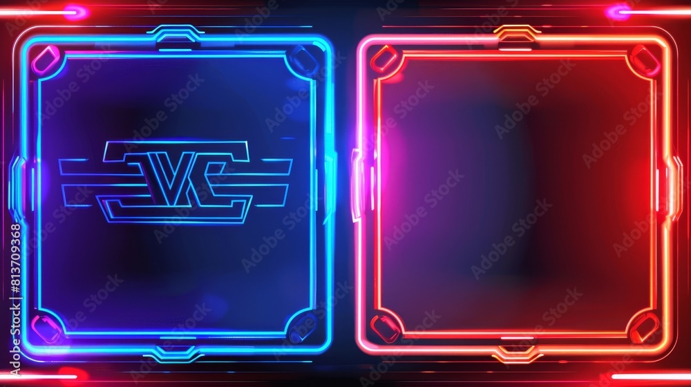 VS screen design with shiny neon frames for game battles, sport ...