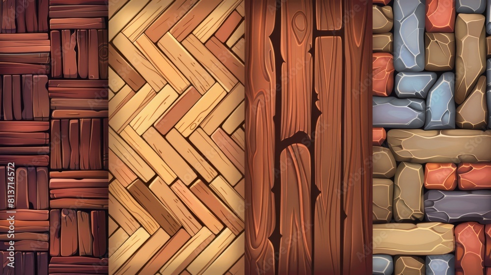 The textures of wood parquet, herringbone, and rectangle flooring are ...