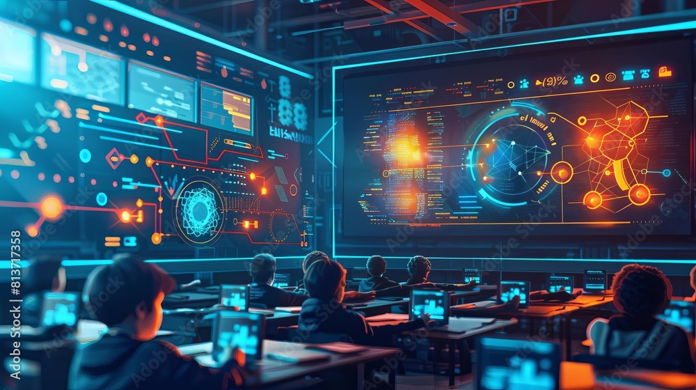 Represent a classroom of the future, where an AI teacher using machine ... Represent a classroom of the future, where an AI teacher using machine ...