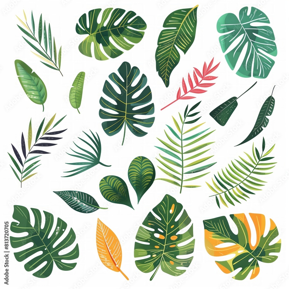Tropical Plant Leaves Collection Isolated on White Background for ...