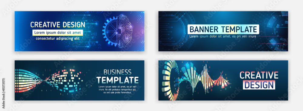 Sci-fi vector sample concept. High-tech horizontal banner template ...