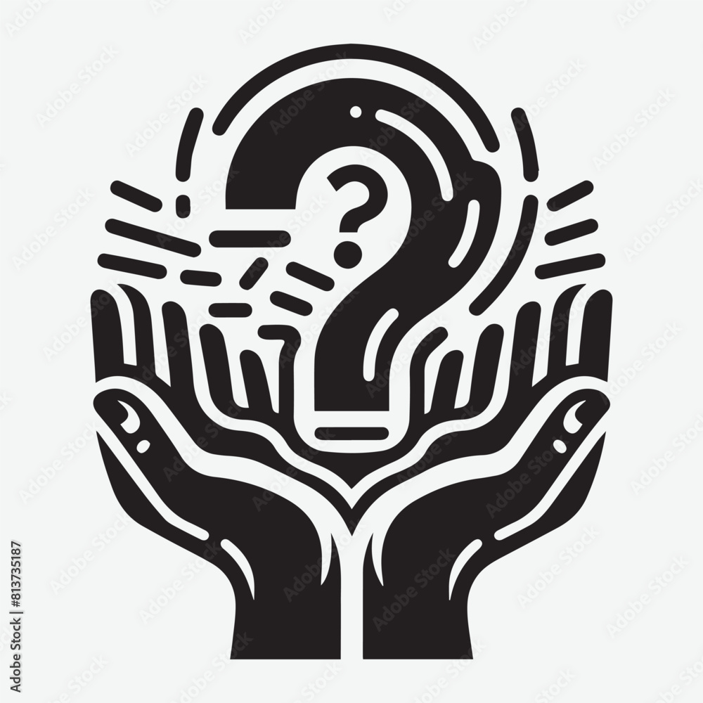 Question marks and human hands vector silhouette illustration. human ...