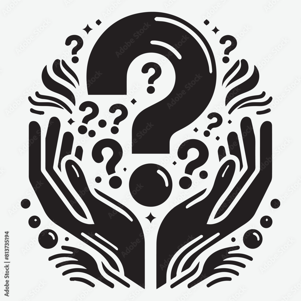 Question marks and human hands vector silhouette illustration. human ...