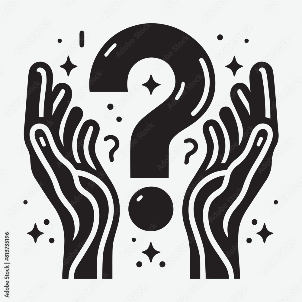 Question marks and human hands vector silhouette illustration. human ...