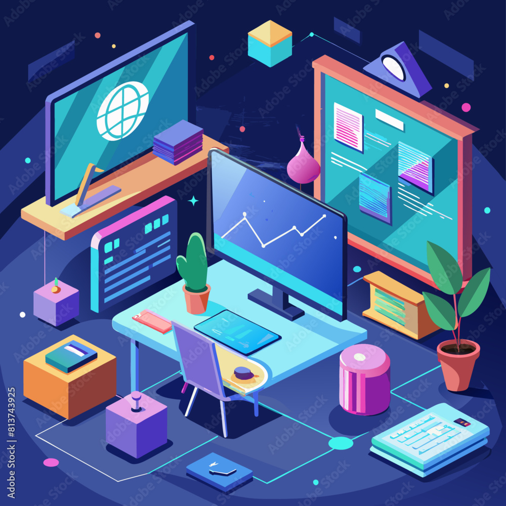 Digital classroom with virtual blackboard. Technology integration in ...