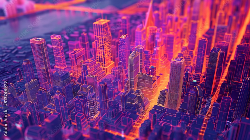 Detailed image of an urban heat map display, showing temperature ...