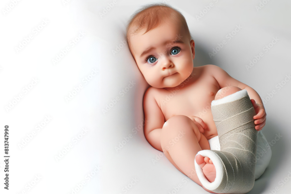 Baby with a cast on his leg on a white background Stock Illustration ...