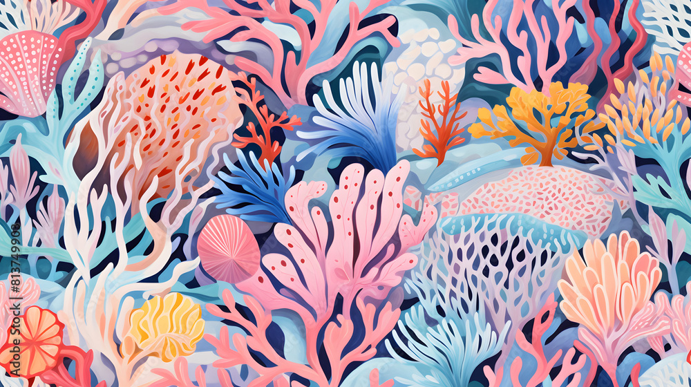 pastel coral reef detail gouache pattern poster background Stock ...
