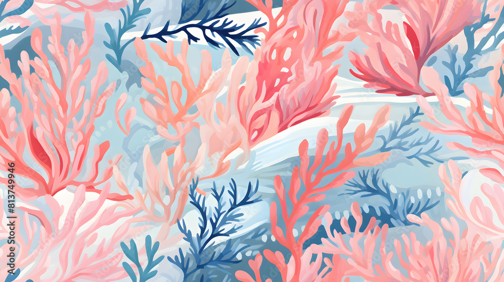 pastel coral reef detail gouache pattern poster background Stock ...