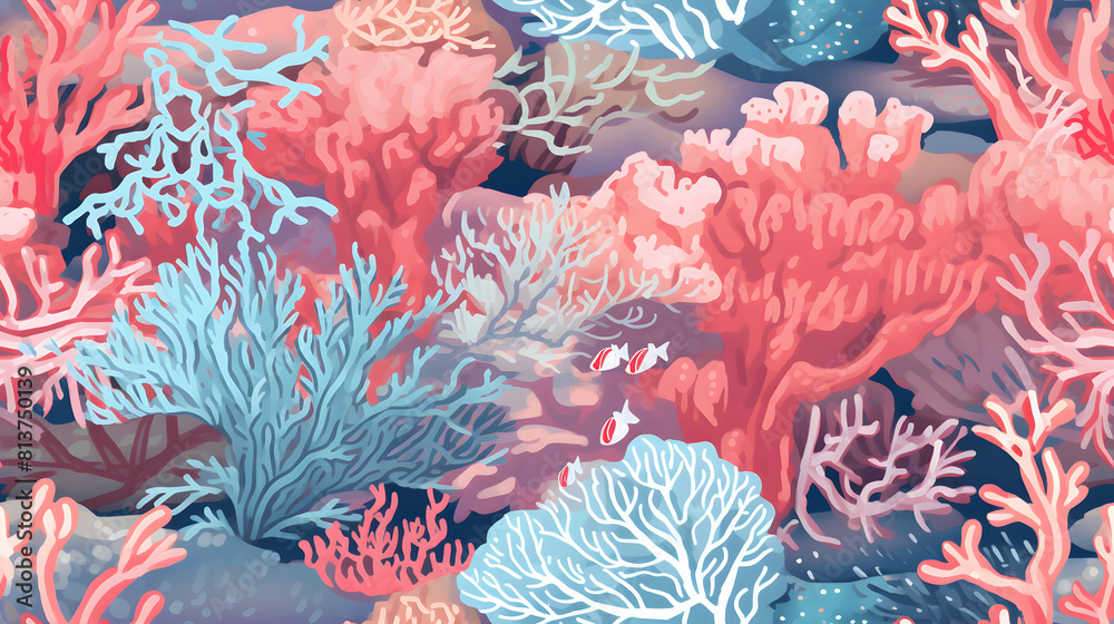 pastel coral reef detail gouache pattern poster background Stock ...