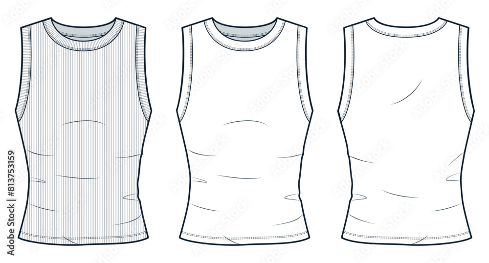 Tank Top technical fashion illustration. Slim Fit Top fashion flat ...