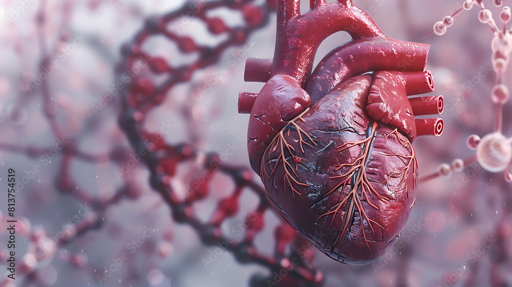 The anatomical structure of realistic human heart with DNA helix. 3d ...