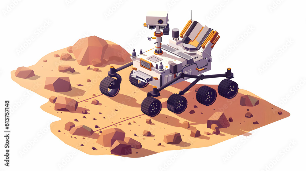 Engineering Mars Rover in Simulated Martian Landscape Flat Design ...