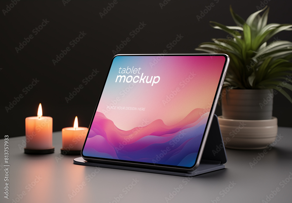 Tablet Mockup on Dark Desk – Realistic Digital Display with Soft ...